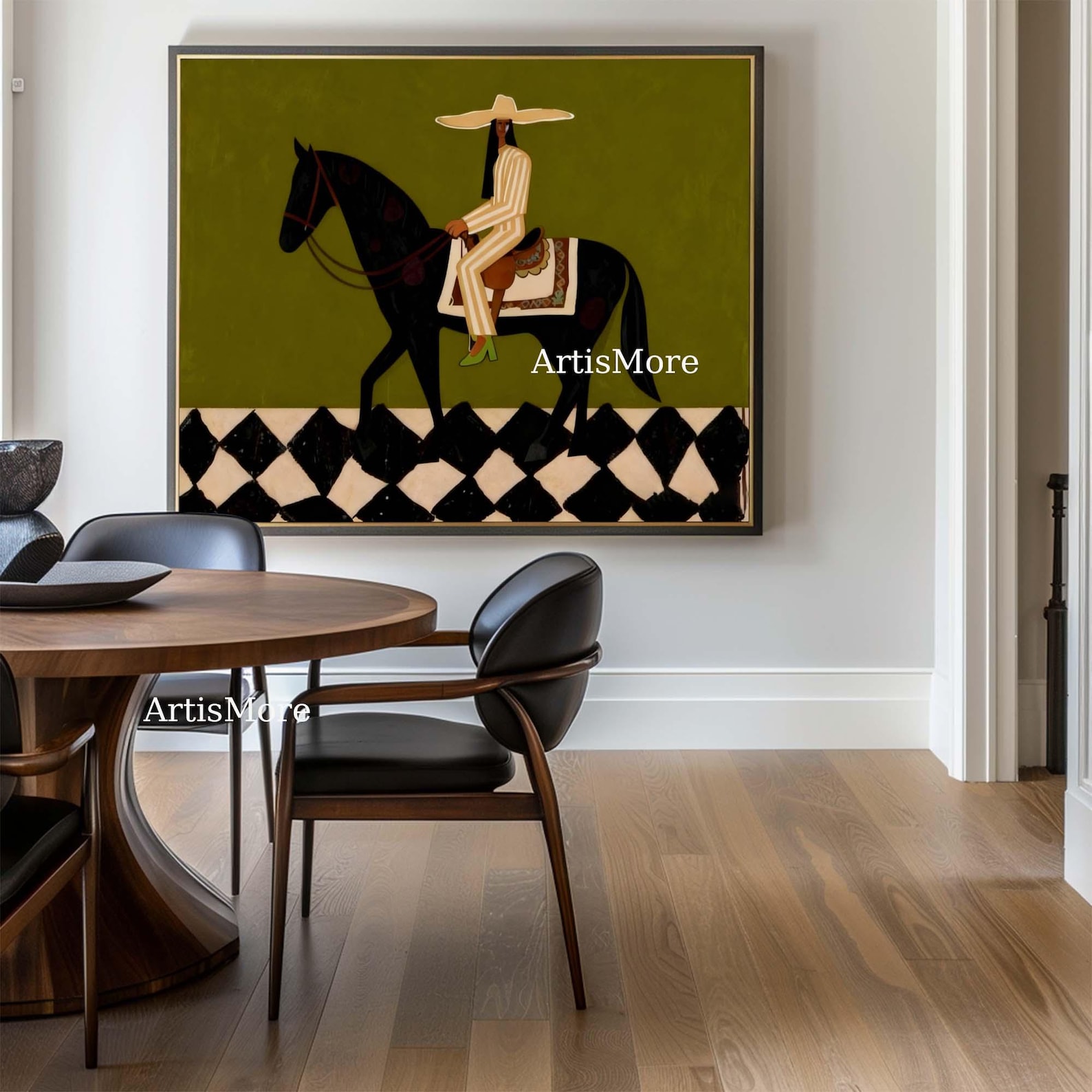 Original Abstract Horse Rider Oil Painting Vintage Figurative Canvas ...