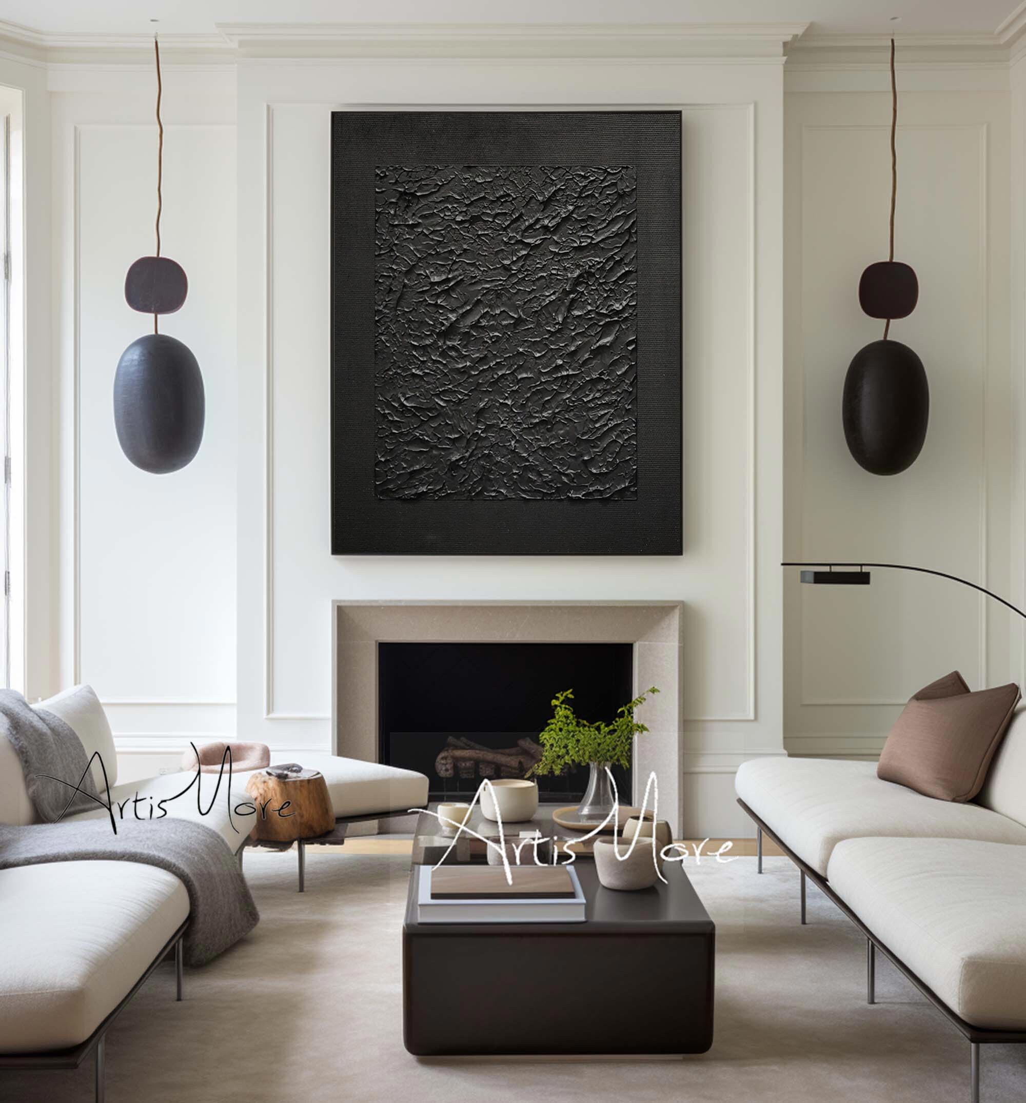 Black Abstract Wall Art Black 3D Texture Painting Large Black Texture ...