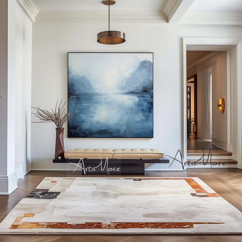 Large Blue Wall Art Blue Abstract Landscape Painting Blue Texture ...