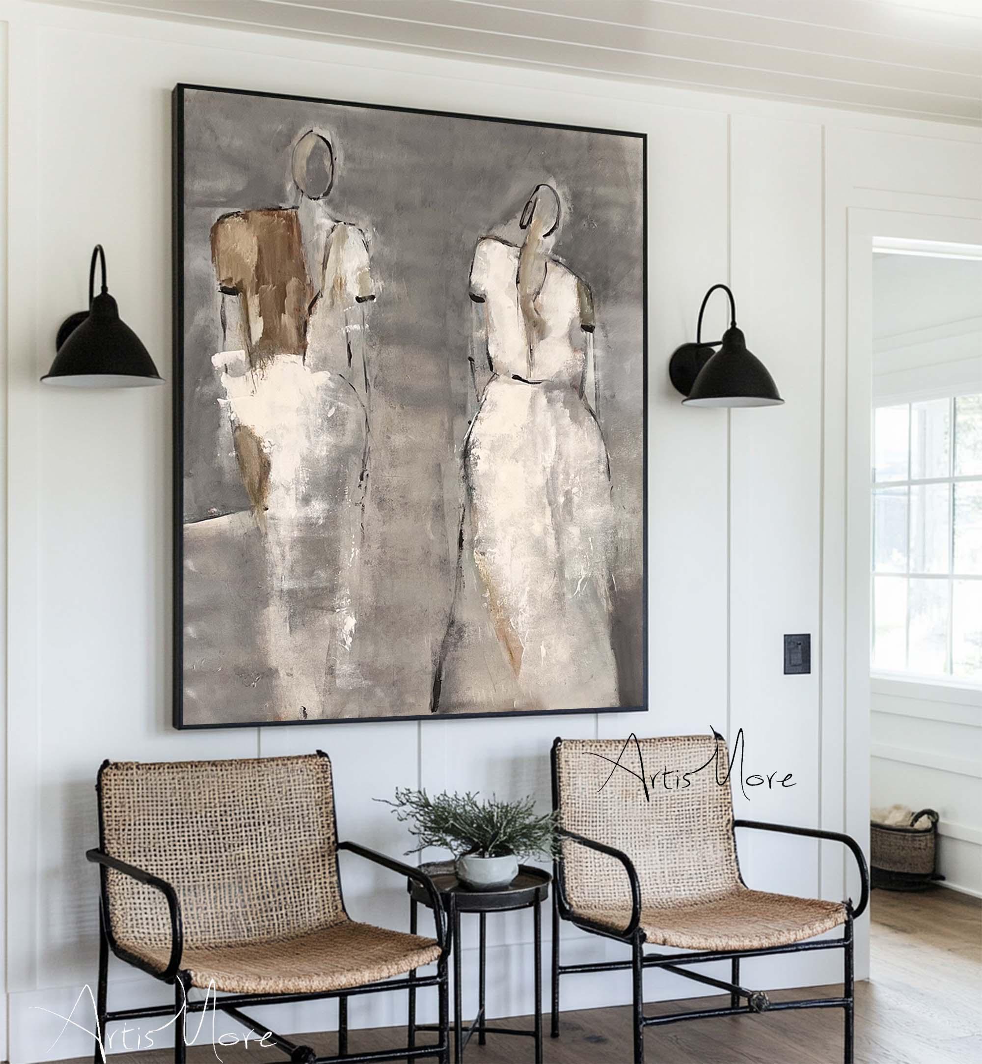 Wabi Sabi Women Figure Painting Large Beige Abstract Figurative Canvas ...