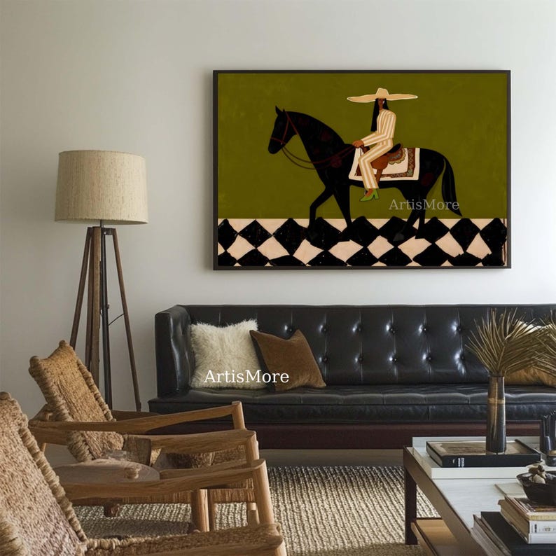 Original Abstract Horse Rider Oil Painting Vintage Figurative Canvas ...
