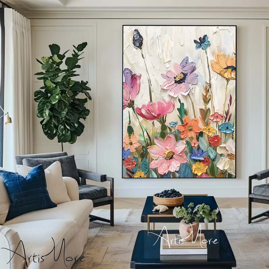 Flower 3D Texture Painting on Canvas Colorful Wildflower Painting Large ...