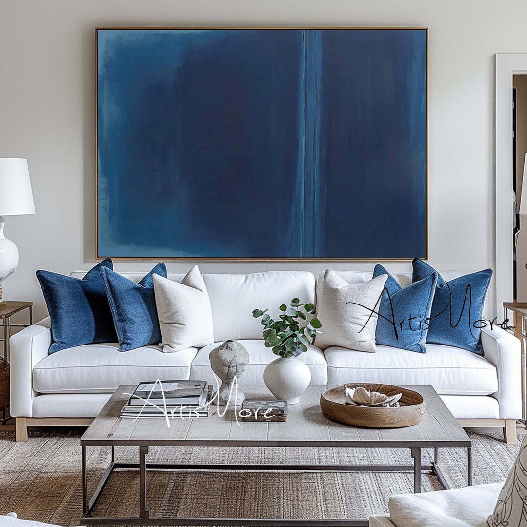 Large Blue Texture Wall Art Blue Abstract Painting on Canvas Navy Blue ...