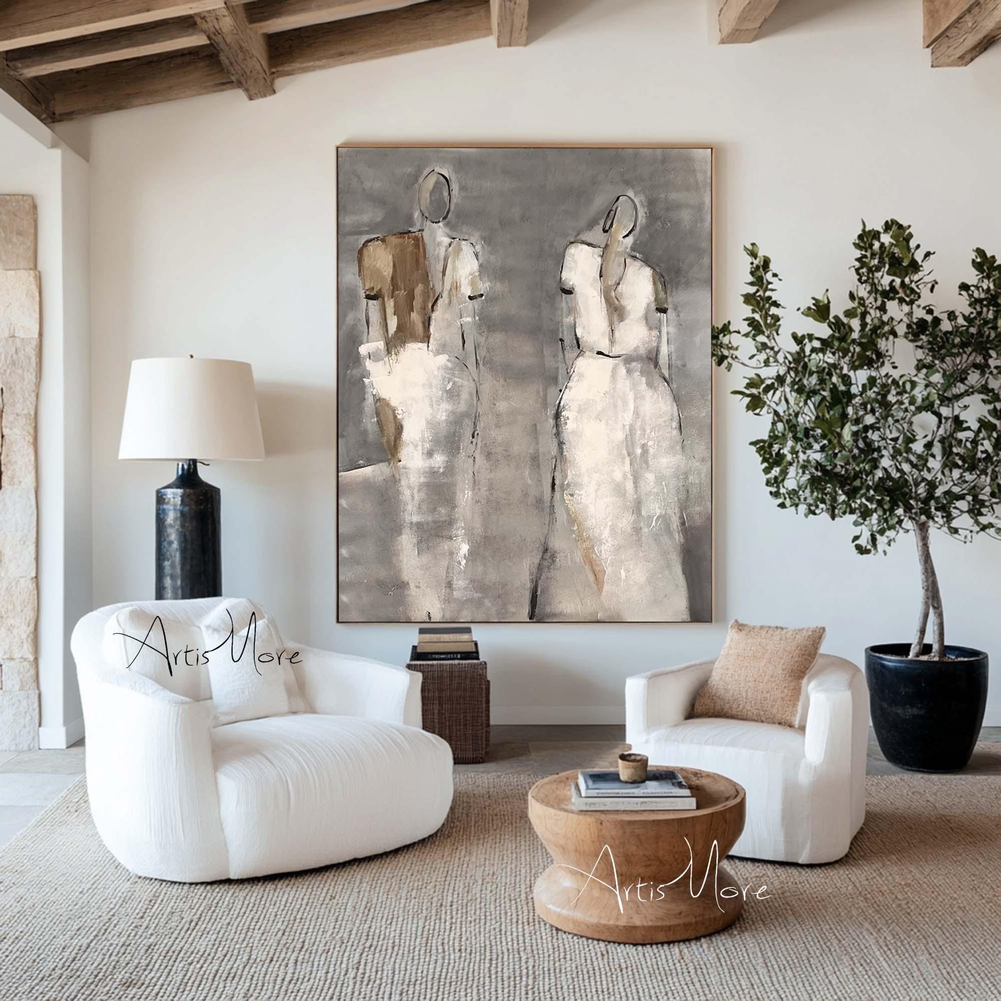 Wabi Sabi Women Figure Painting Large Beige Abstract Figurative Canvas ...