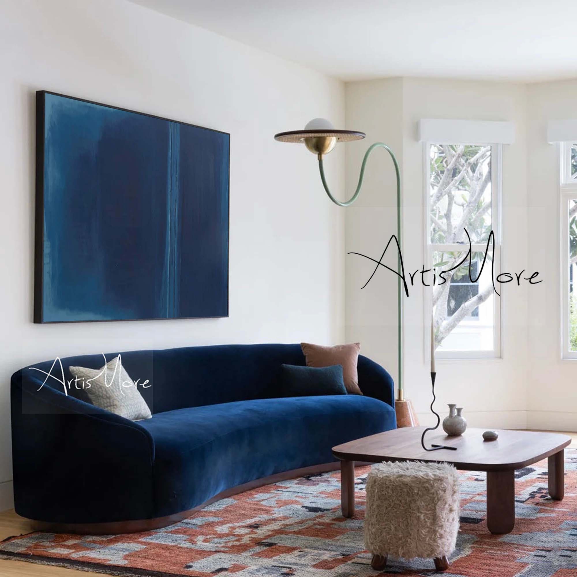 Large Blue Texture Wall Art Blue Abstract Painting on Canvas Navy Blue ...