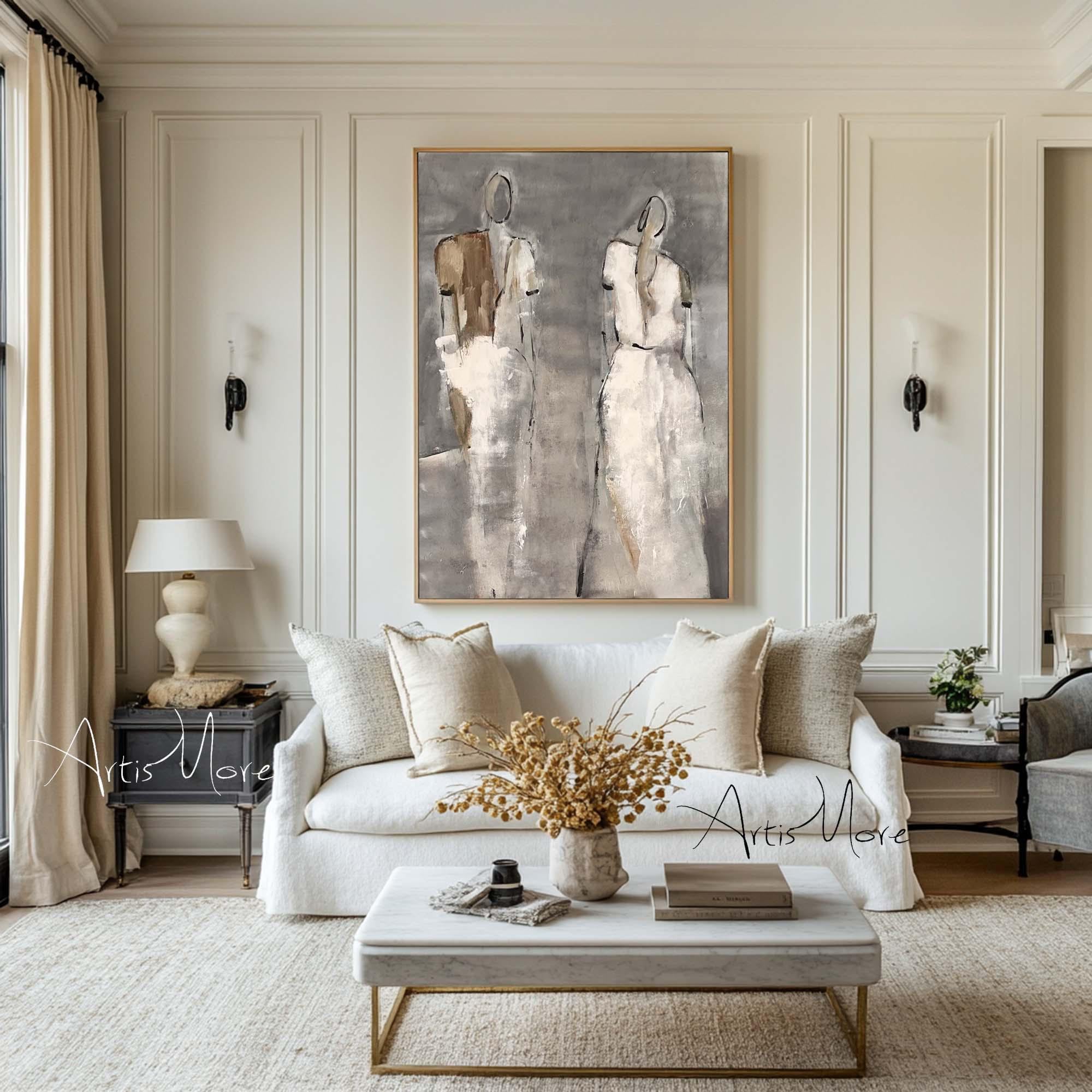 Wabi Sabi Women Figure Painting Large Beige Abstract Figurative Canvas ...
