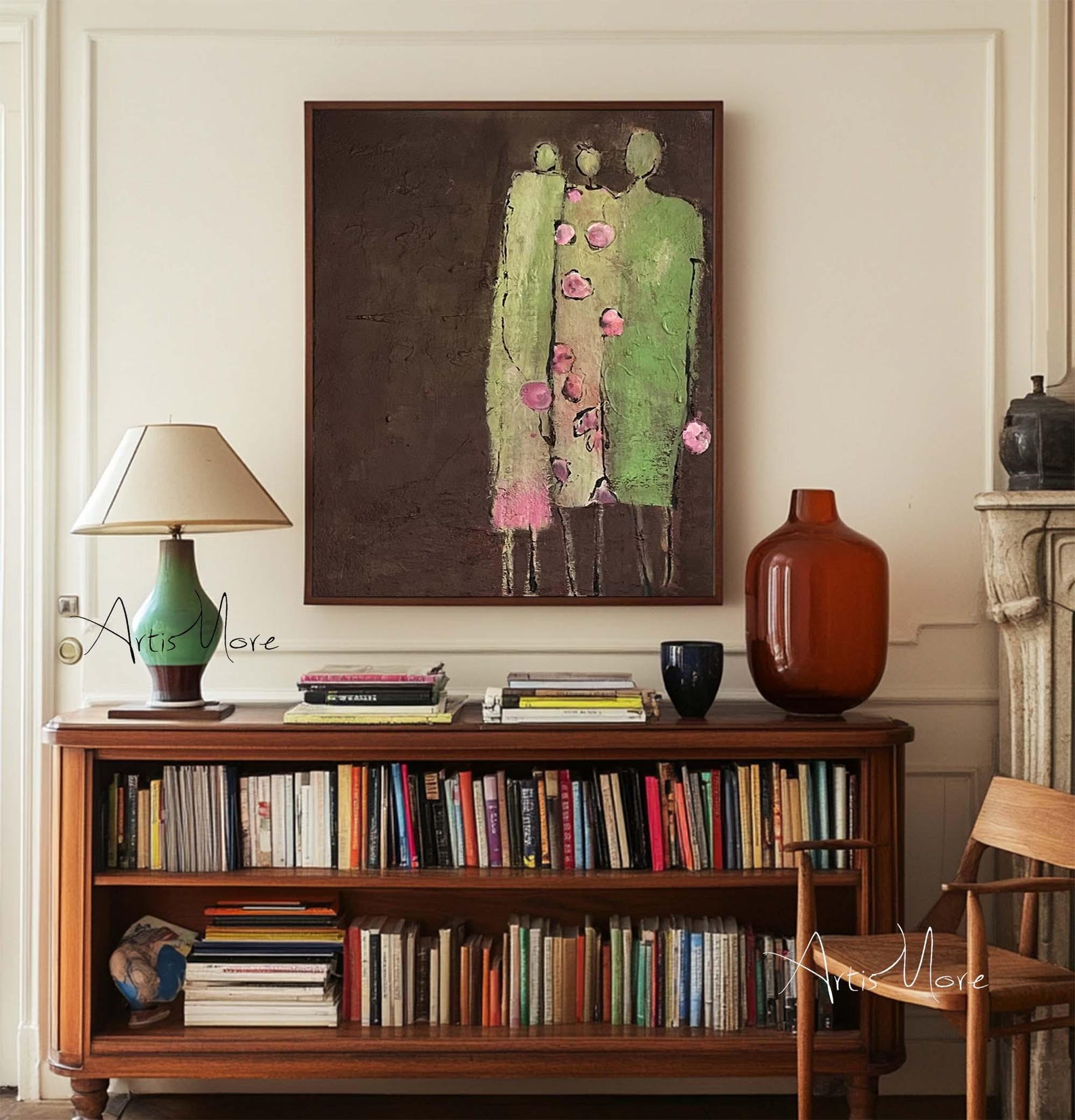 Abstract People Art Woman Figurative Canvas Art Brown & Green Textured ...