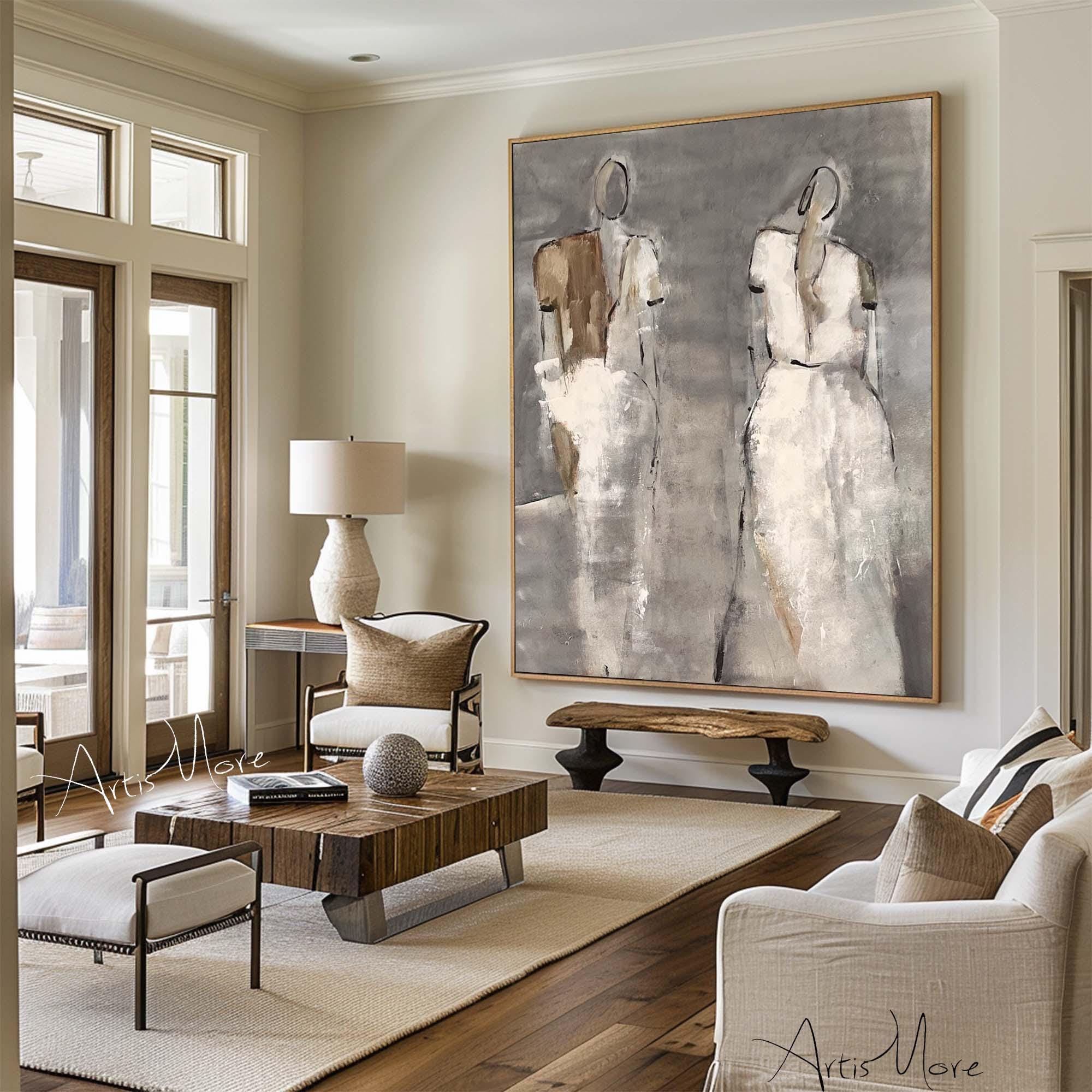 Wabi Sabi Women Figure Painting Large Beige Abstract Figurative Canvas ...