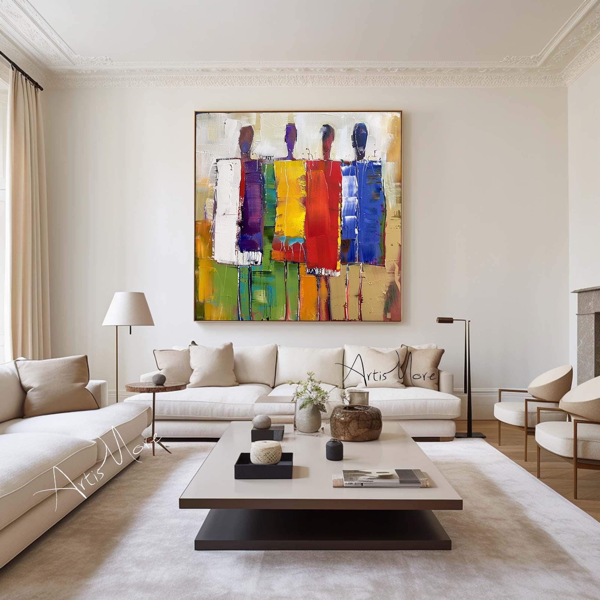 Textured Abstract People Painting Colorful Figurative Canvas Art Women ...