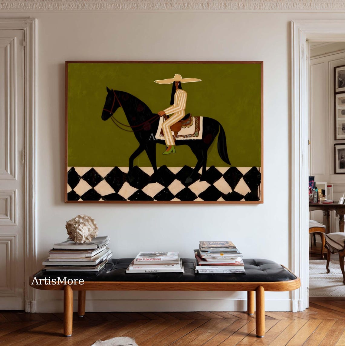 Original Abstract Horse Rider Oil Painting Vintage Figurative Canvas ...