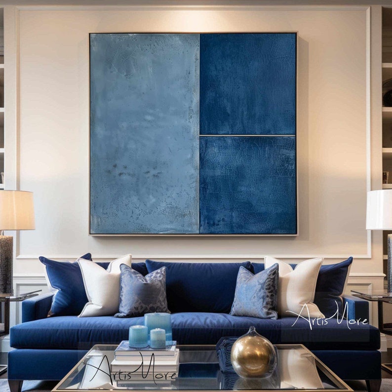 Pure Blue Minimalist Wall Art Blue Texture Canvas Painting Navy Blue ...