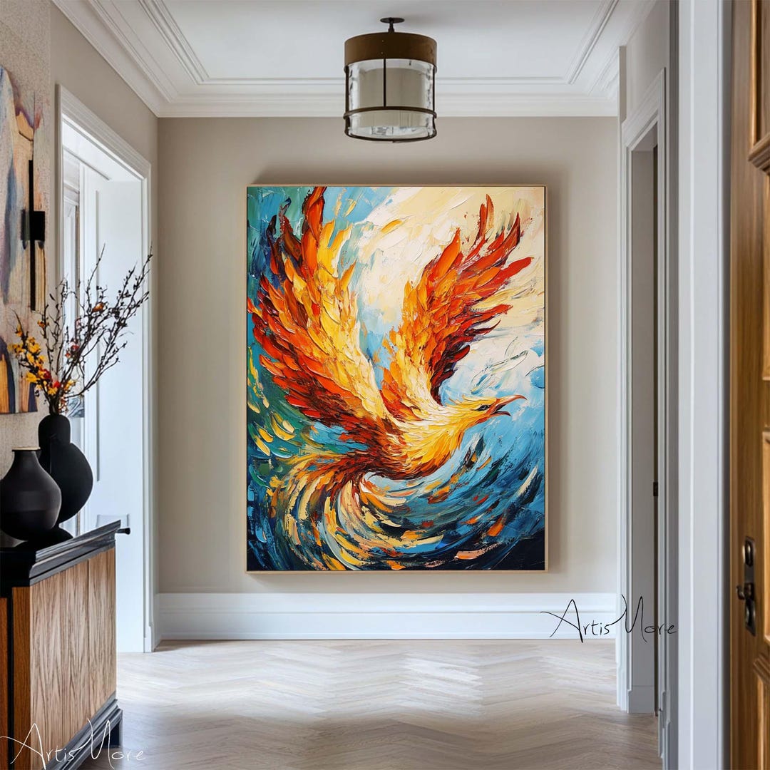 Original Fire Phoenix Art 3D Texture Painting on Canvas Phoenix Rising ...