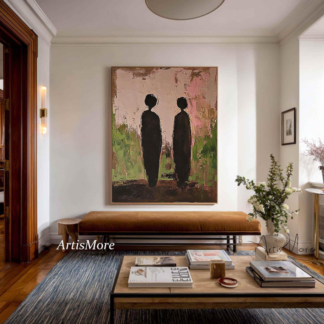 Abstract Couple Art Modern Minimalist Figures Painting Wabi Sabi Wall ...