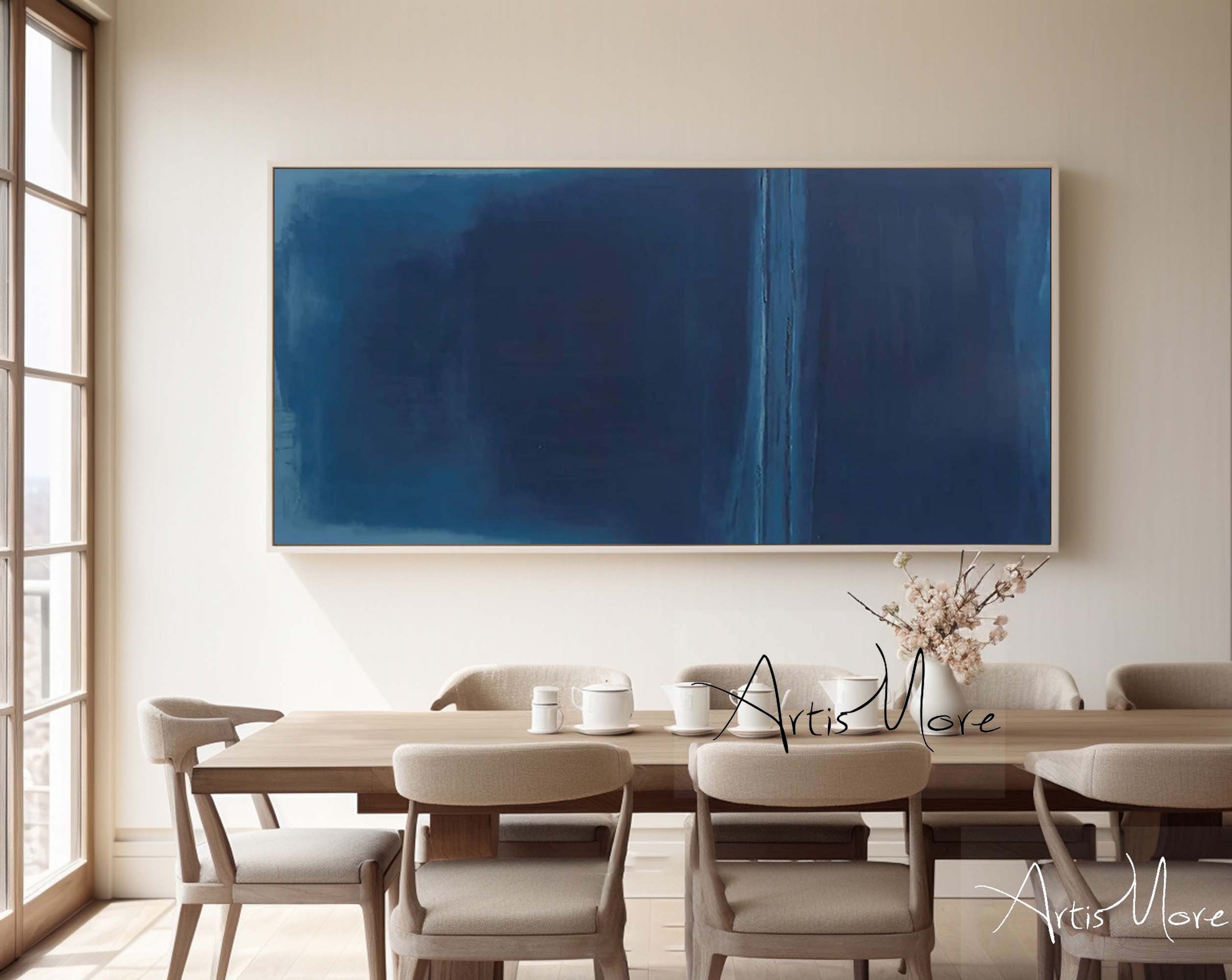 Large Blue Texture Wall Art Blue Abstract Painting on Canvas Navy Blue ...