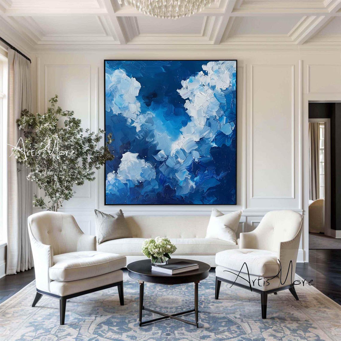 Texture Cloud Painting on Canvas Abstract Blue Sky Art Large Texture ...