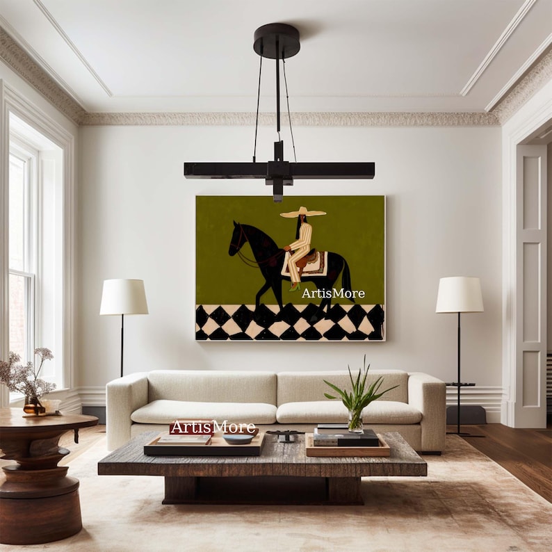 Original Abstract Horse Rider Oil Painting Vintage Figurative Canvas ...