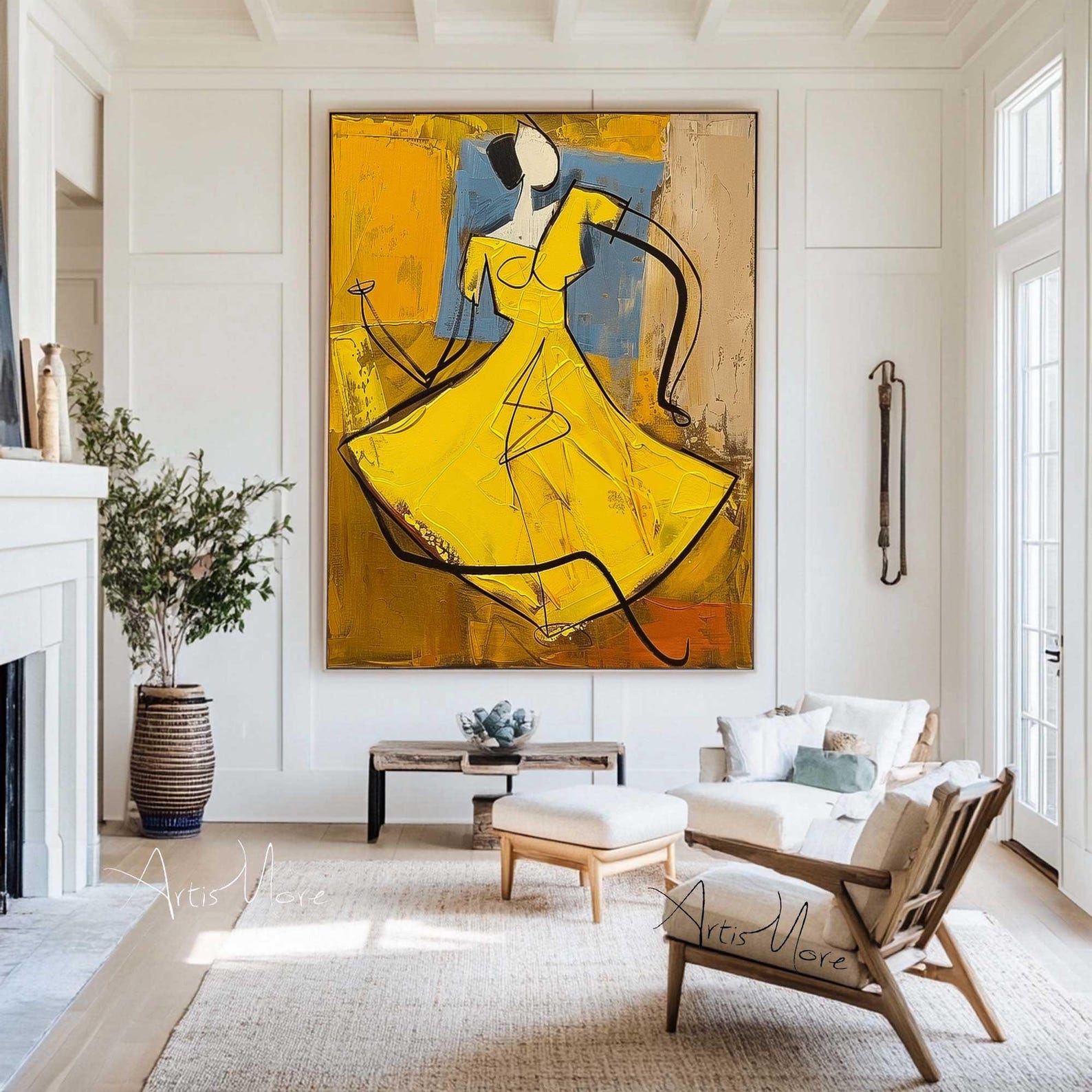 Abstract Woman Figure Painting: Yellow Texture Canvas Art - Etsy