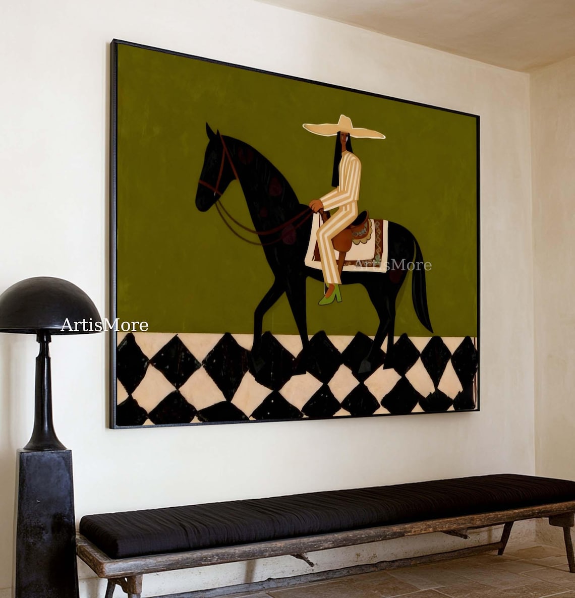 Original Abstract Horse Rider Oil Painting Vintage Figurative Canvas ...