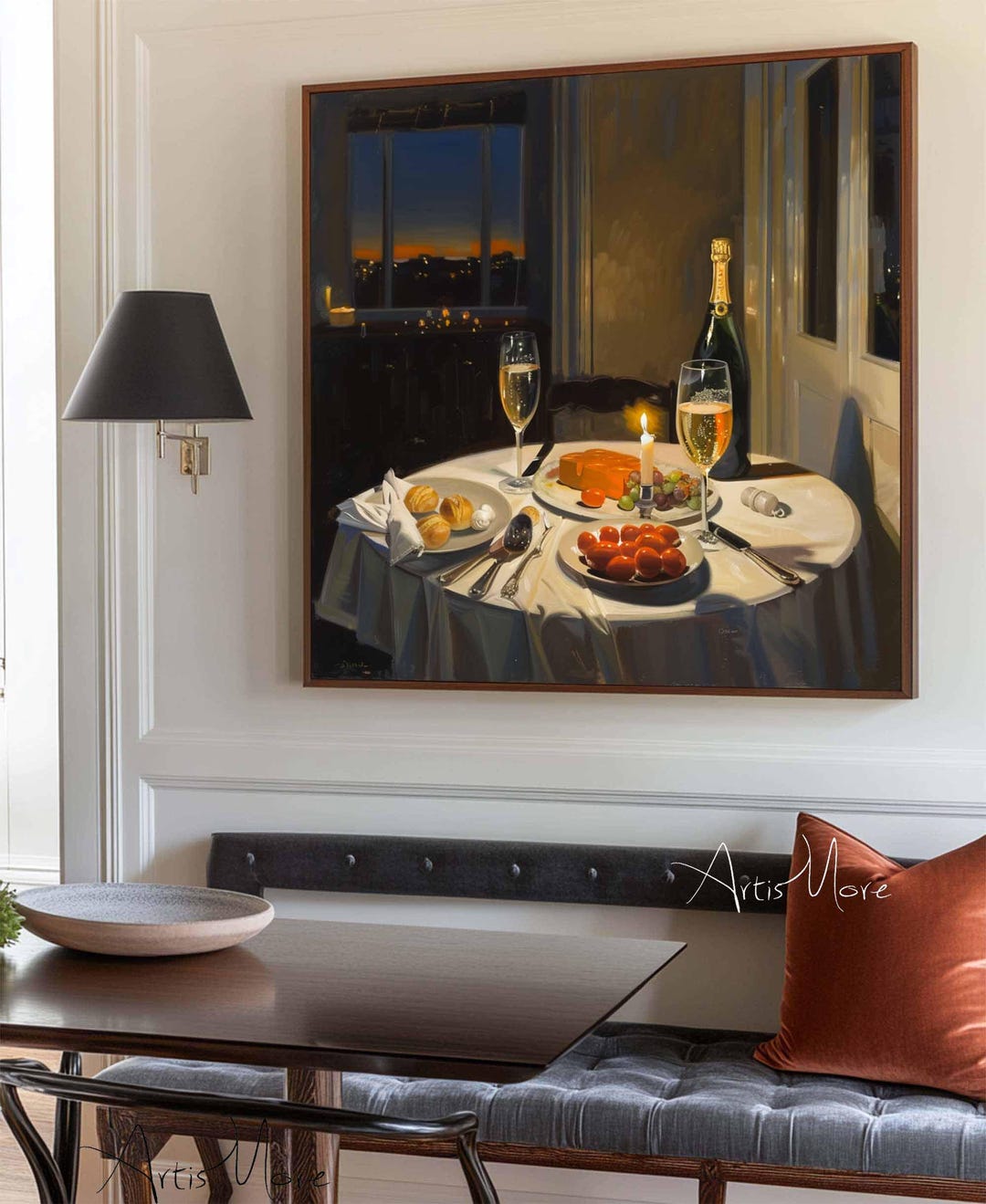 Dinner Table Painting Original Still Life Art Print on Canvas Vintage ...