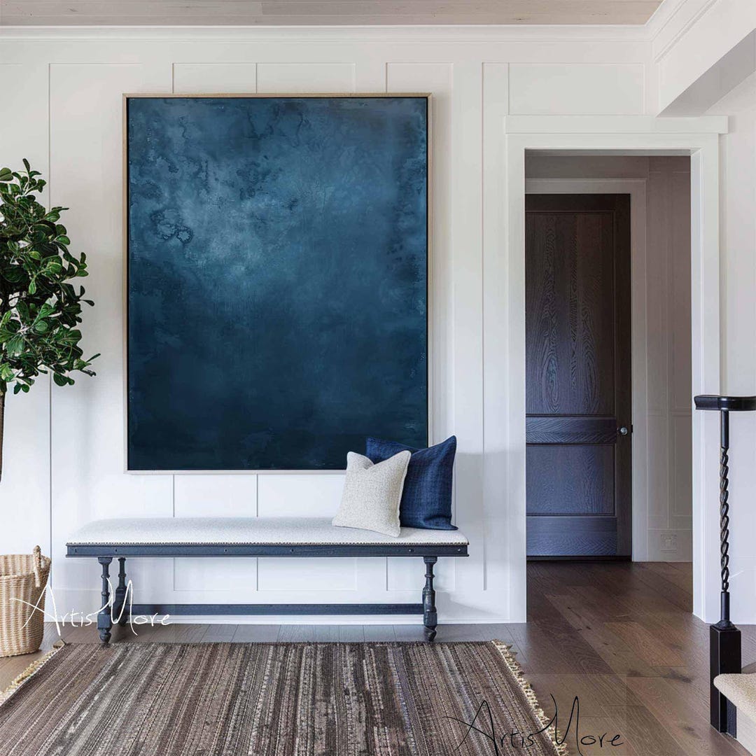 Blue Abstract Wall Art Original Texture Oil Painting on Canvas Dark ...