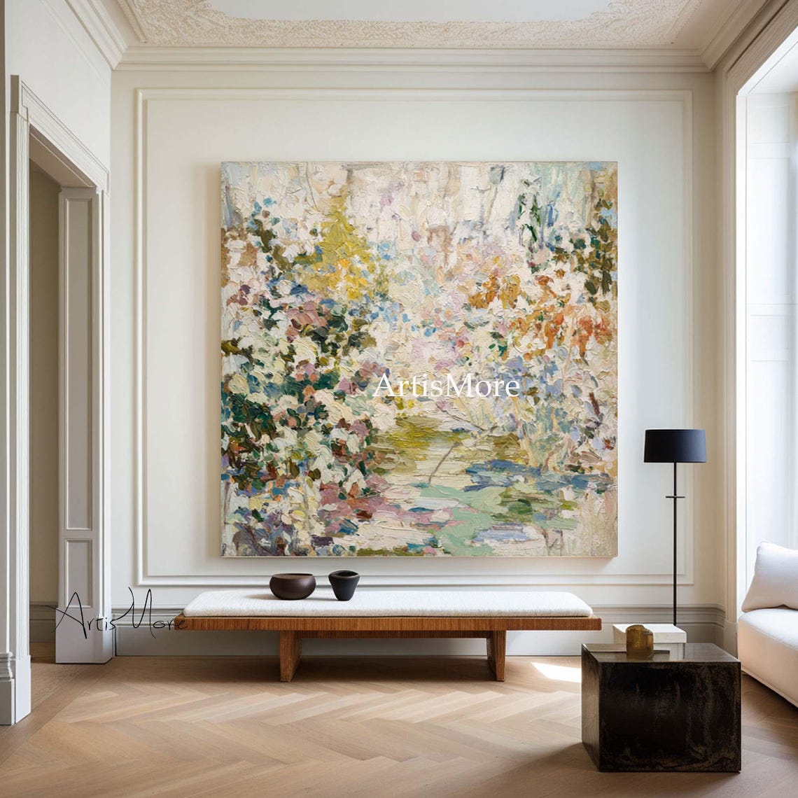 Large Pastel Textured Floral Landscape Painting Impressionist Abstract ...