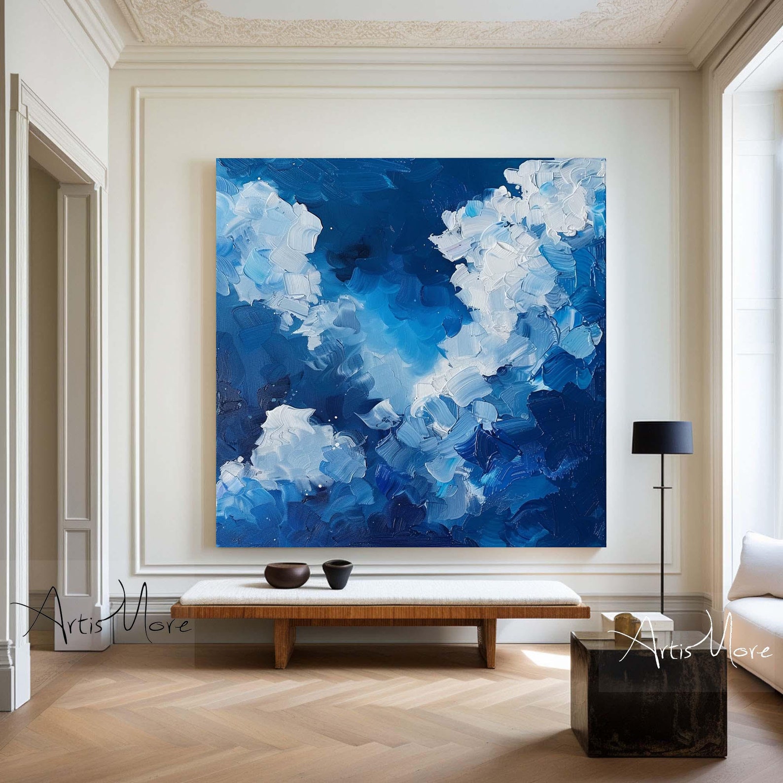Texture Cloud Painting on Canvas Abstract Blue Sky Art Large Texture ...