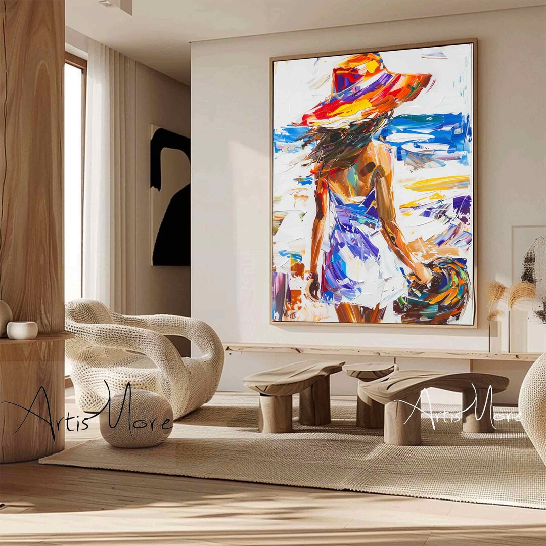 Minimalist Woman Figure Canvas Art Colorful Texture Art Painting Large ...