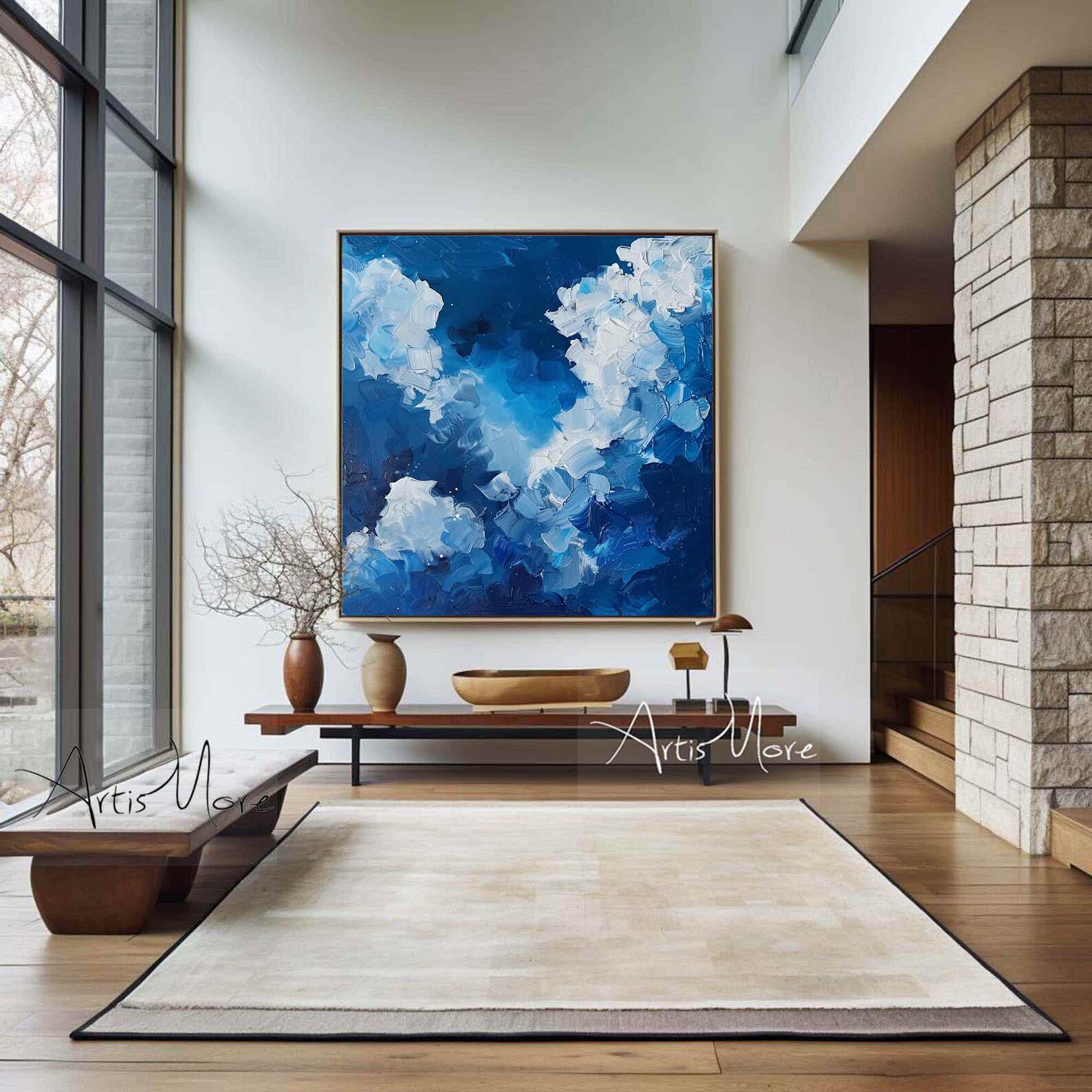 Texture Cloud Painting on Canvas Abstract Blue Sky Art Large Texture ...