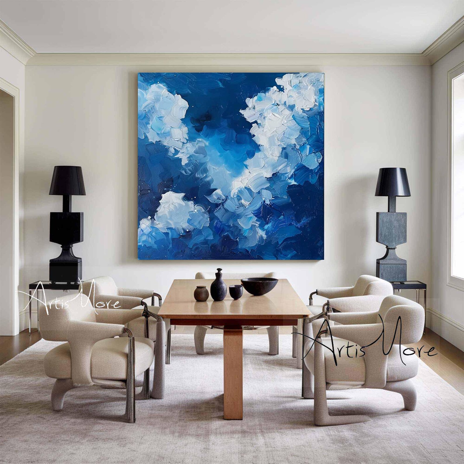Texture Cloud Painting on Canvas Abstract Blue Sky Art Large Texture ...