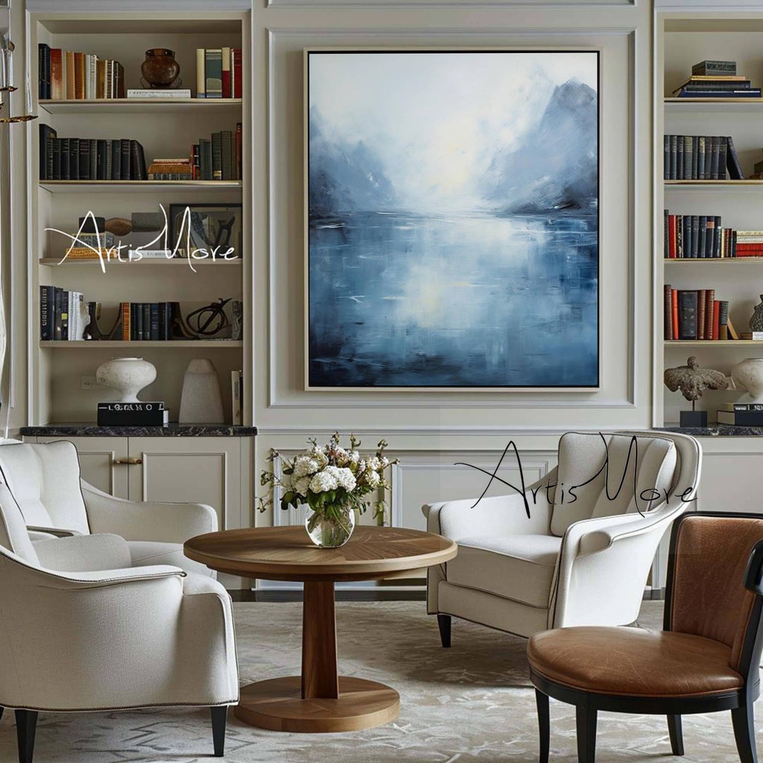 Large Blue Wall Art Blue Abstract Landscape Painting Blue Texture ...