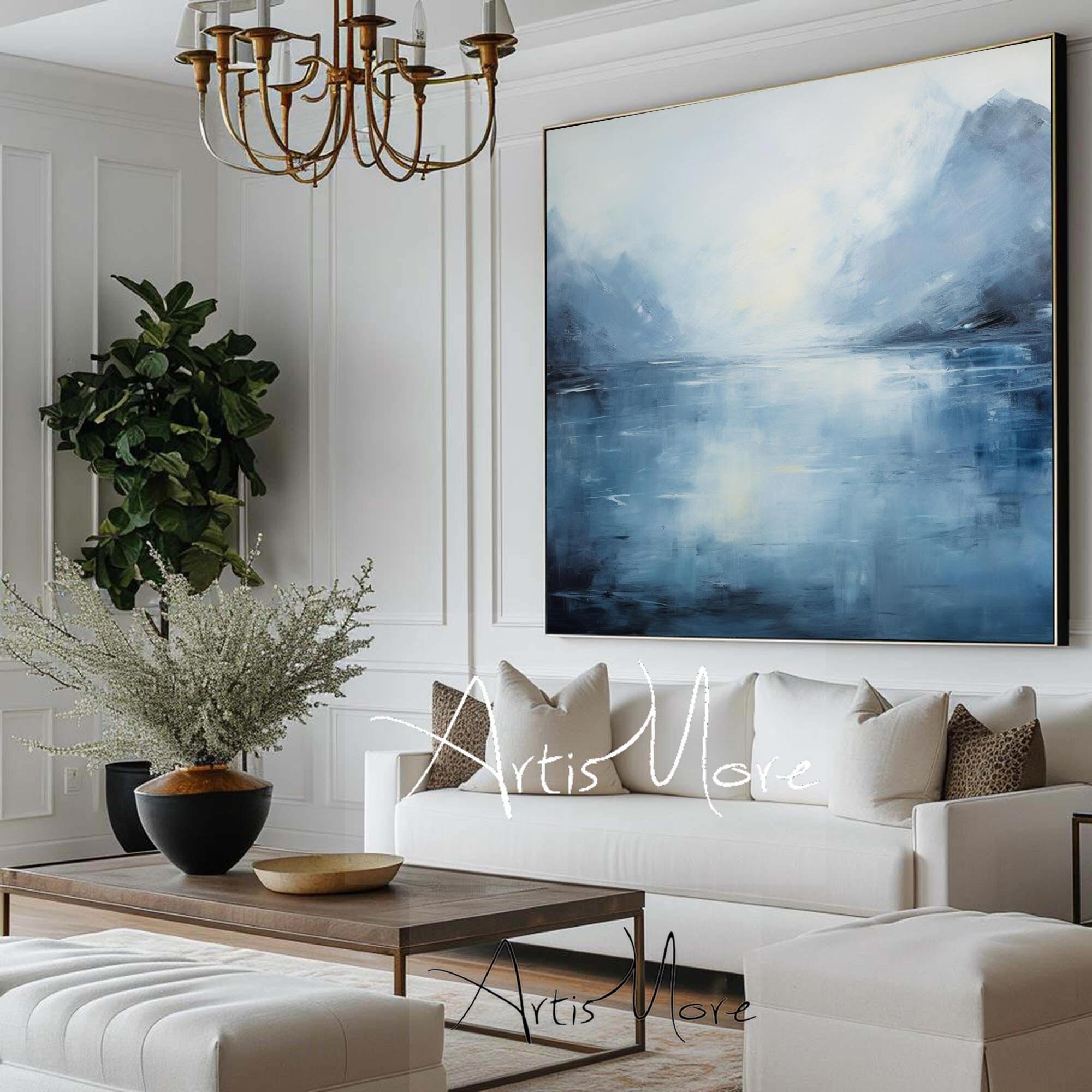 Large Blue Wall Art Blue Abstract Landscape Painting Blue Texture ...