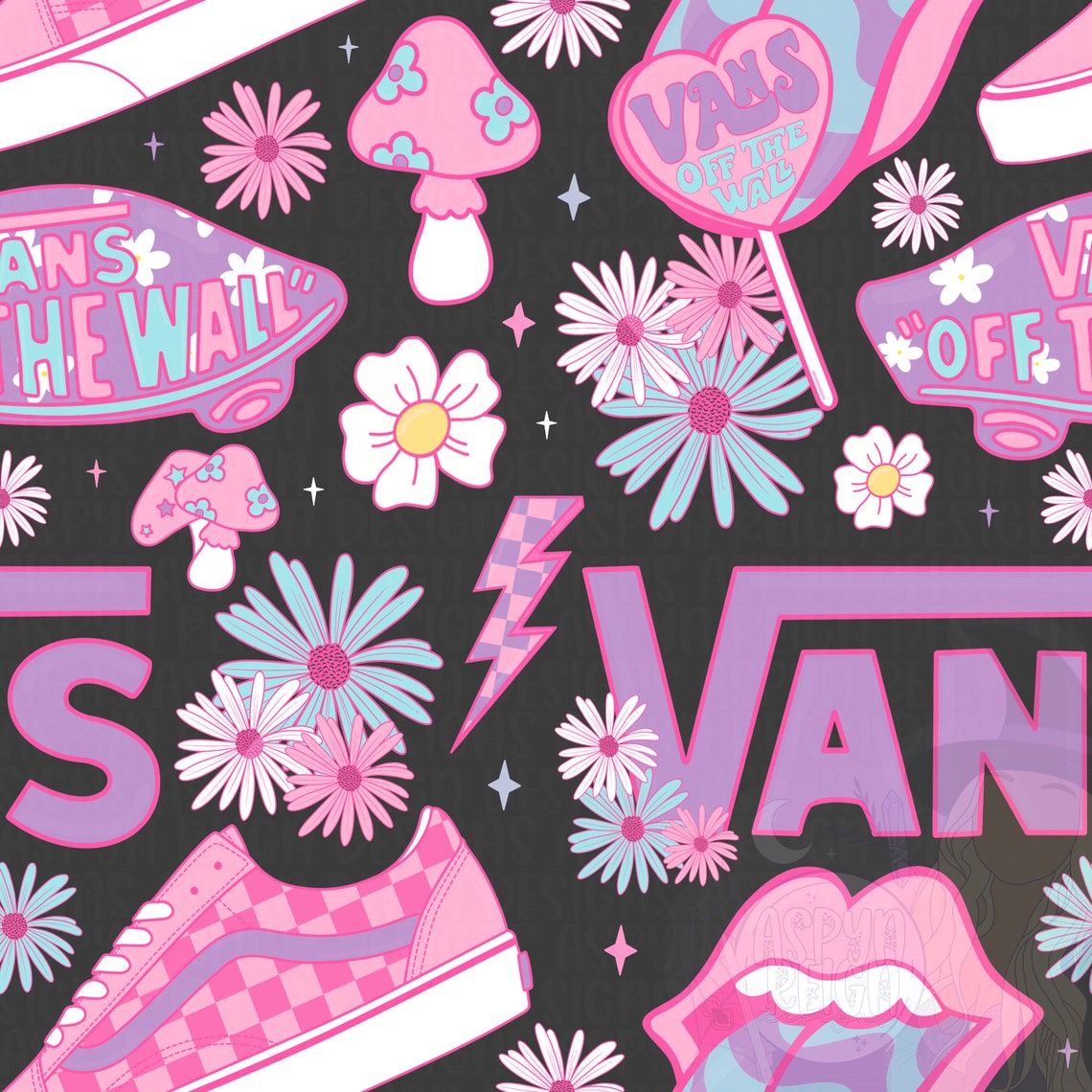 Black Vans Girly Seamless Files Repeating File Seamless Pattern Fabric ...