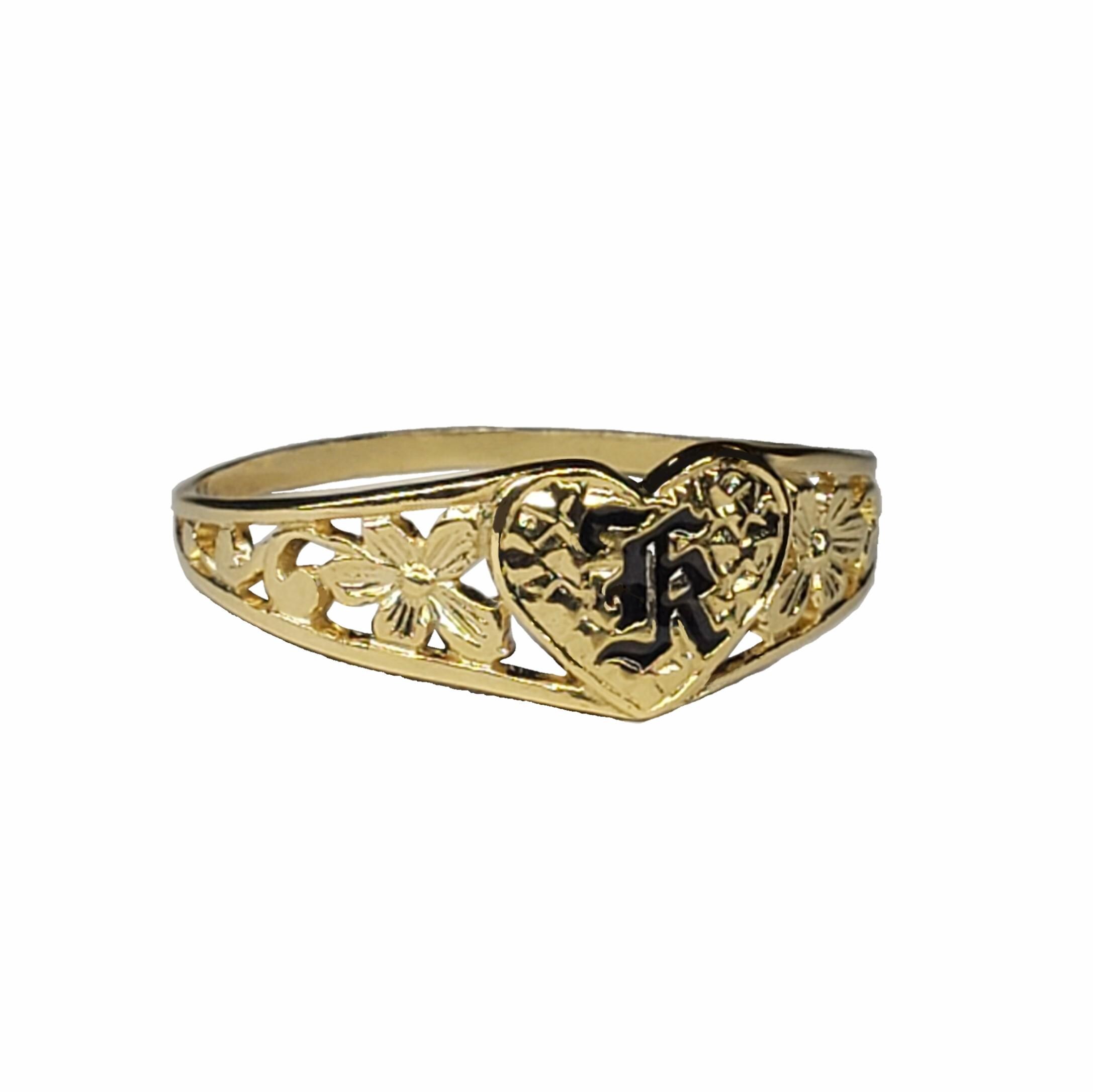 Hawaiian Initial Heart Ring: Floral Scroll Filigree, Made in Hawaii, 3 ...