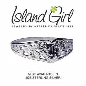 Hawaiian Initial Heart Ring: Floral Scroll Filigree, Made in Hawaii, 3 ...