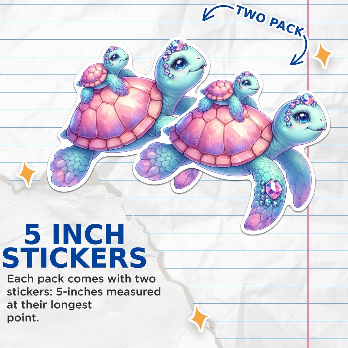 Mama Turtle and Baby Turtle Sticker - Cute Turtle Sea Life Stickers - 5 ...