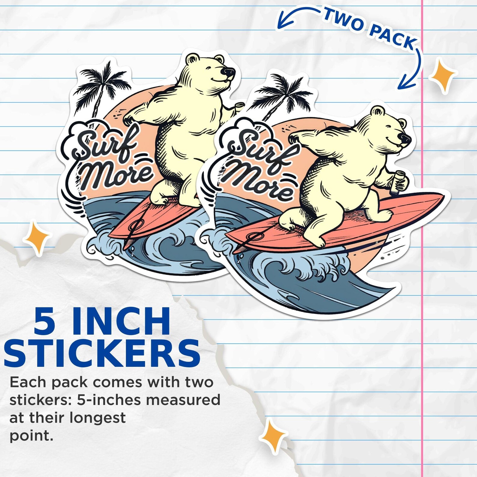 Surf More Polar Bear Stickers Cool Retro Surfing Bear Sticker Surfer ...