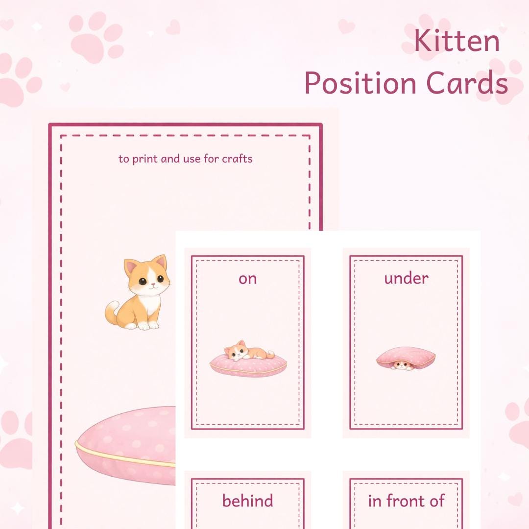 Kitten Position Cards – Prepositions for Preschool (3 to 6 Y) - Etsy