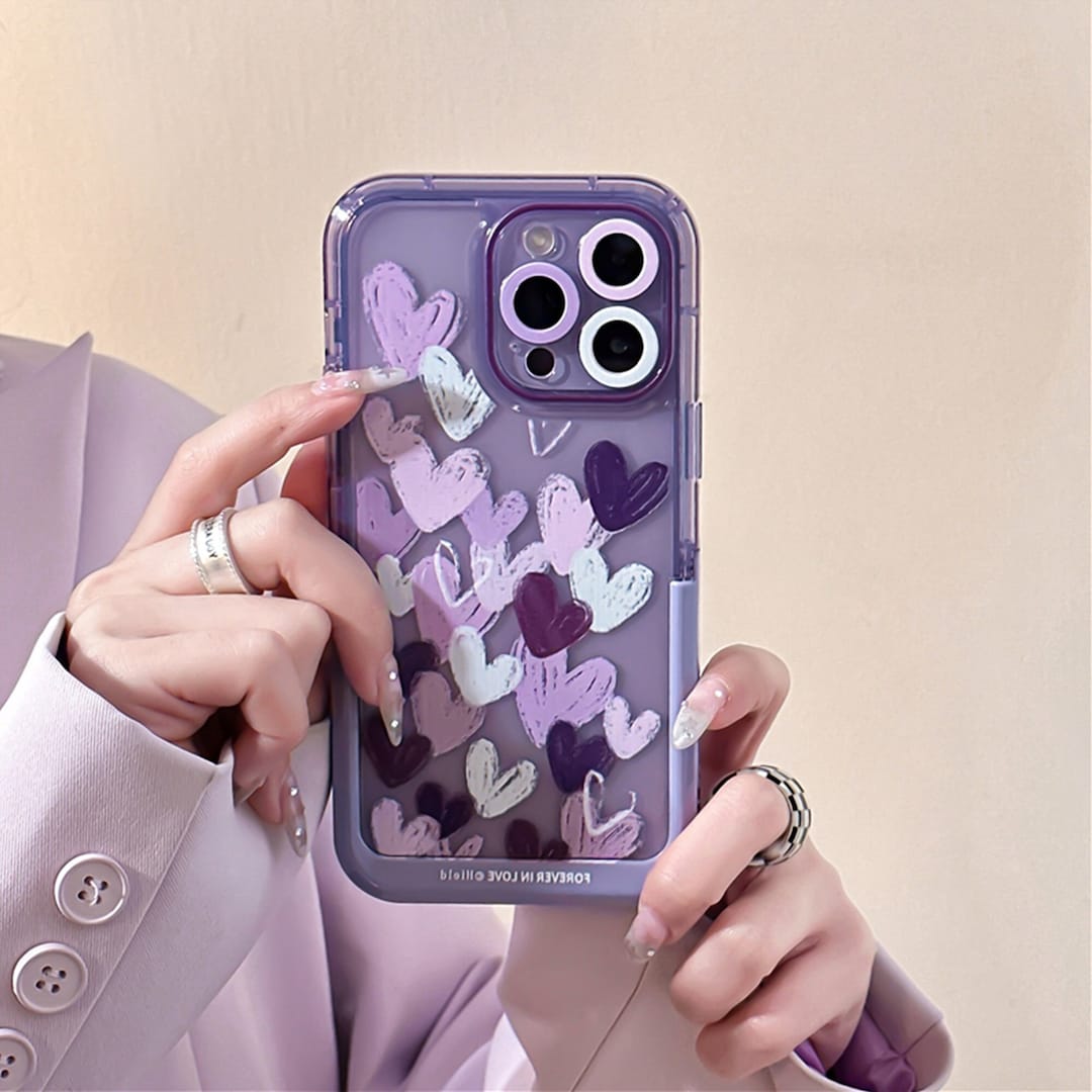 IPhone 14 Pro Max Case, Cute Purple Love Heart Flower iPhone Case With Invisible Bracket, iPhone ...