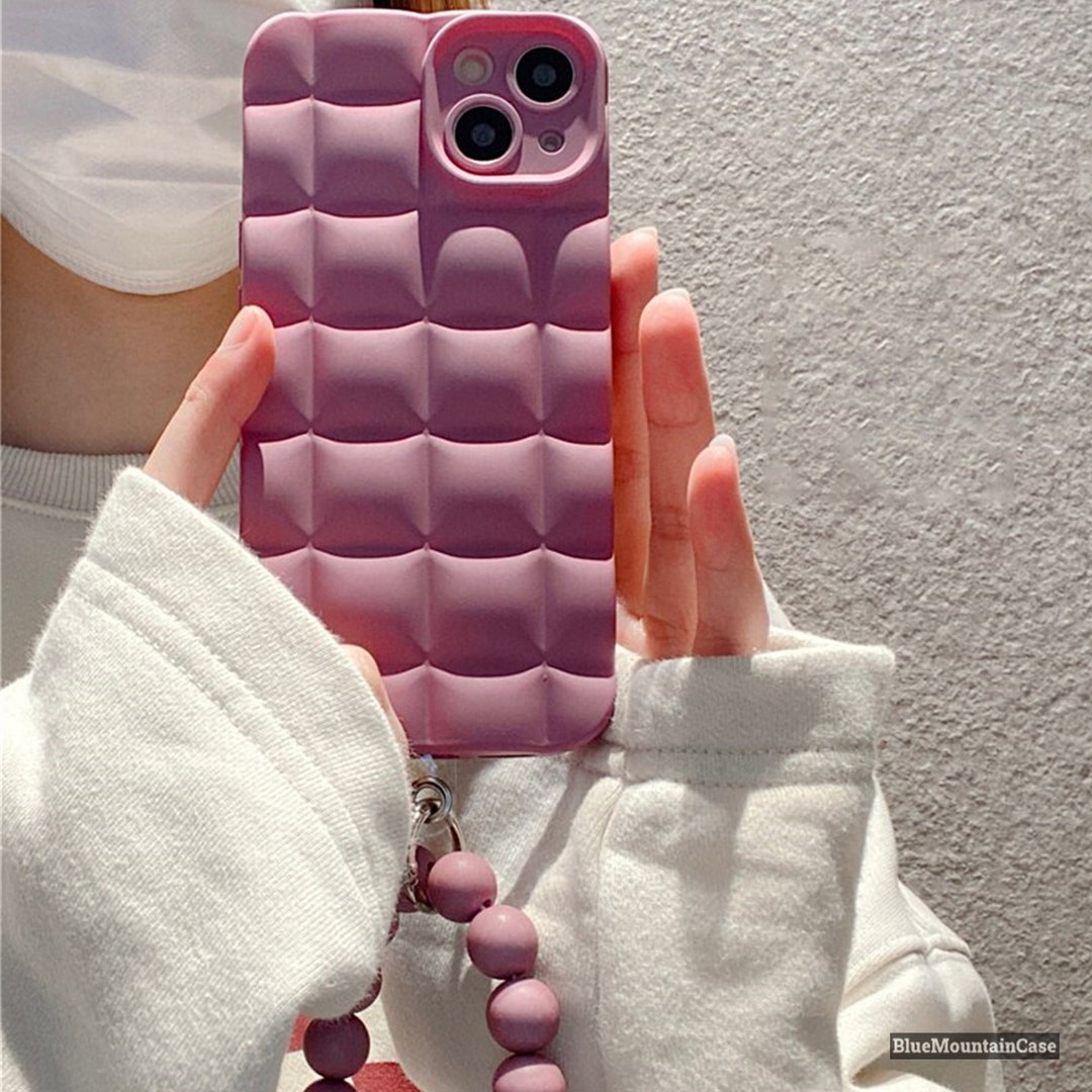 Cute Korean Lattice iPhone Case With Beads Bracelet - iPhone 14 13 12 ...