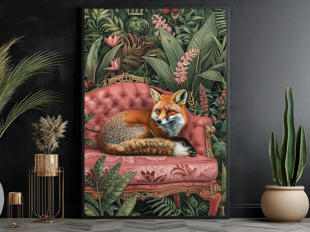 Tropical Fox on the Sofa Canvas Print, Fox Poster Print, Animal Wall ...