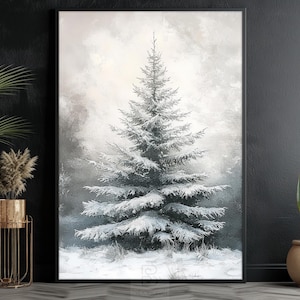 Winter Tree Canvas: Vintage Christmas Painting, Holiday Wall Art - Etsy