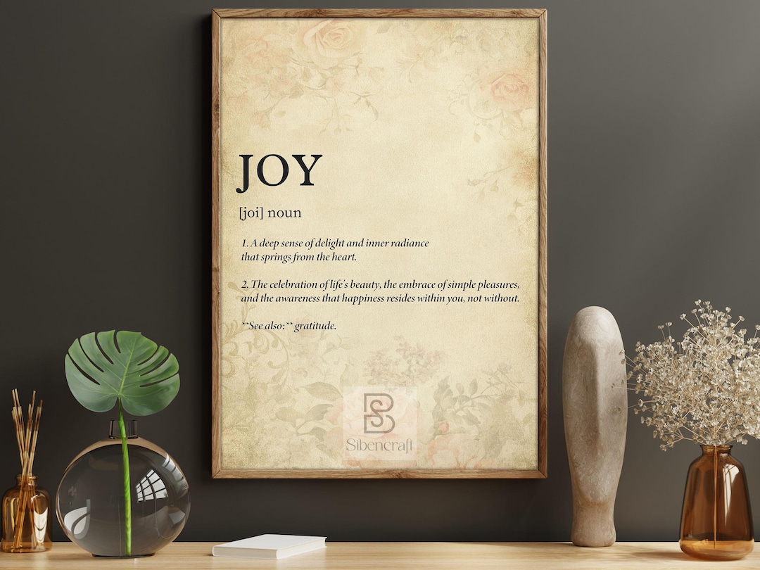Joy Definition Canvas Print, Happiness Quote Poster Print, Gratitude ...