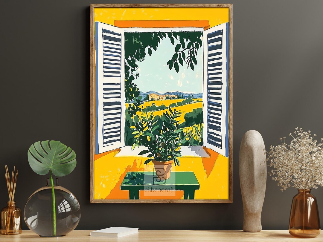 Tuscan View Canvas Print, Greenery Through Window Poster, Scenic ...