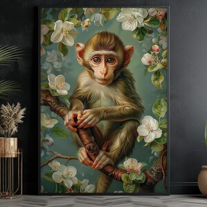 Vintage Monkey Canvas Print: Retro Animal Wall Art - Etsy