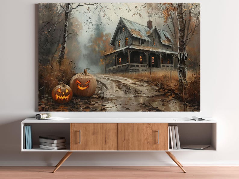 Spooky Haunted House Canvas Print: Halloween Wall Art - Etsy