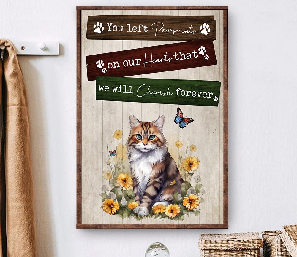 Vintage Cat Canvas Print: Pawprints on Our Hearts Wall Art - Etsy