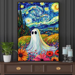 Van Gogh Style Ghost in Flower Field Canvas Print, Halloween Poster ...