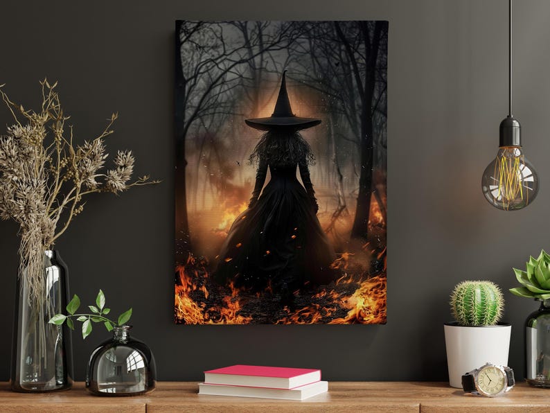 Dark Fire Witch Canvas Print: Halloween Wall Decor - Etsy