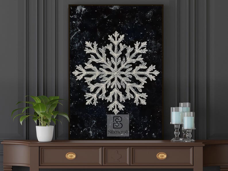 Snowflake Canvas Print, Winter Decor Poster, Holiday Season Wall Art ...