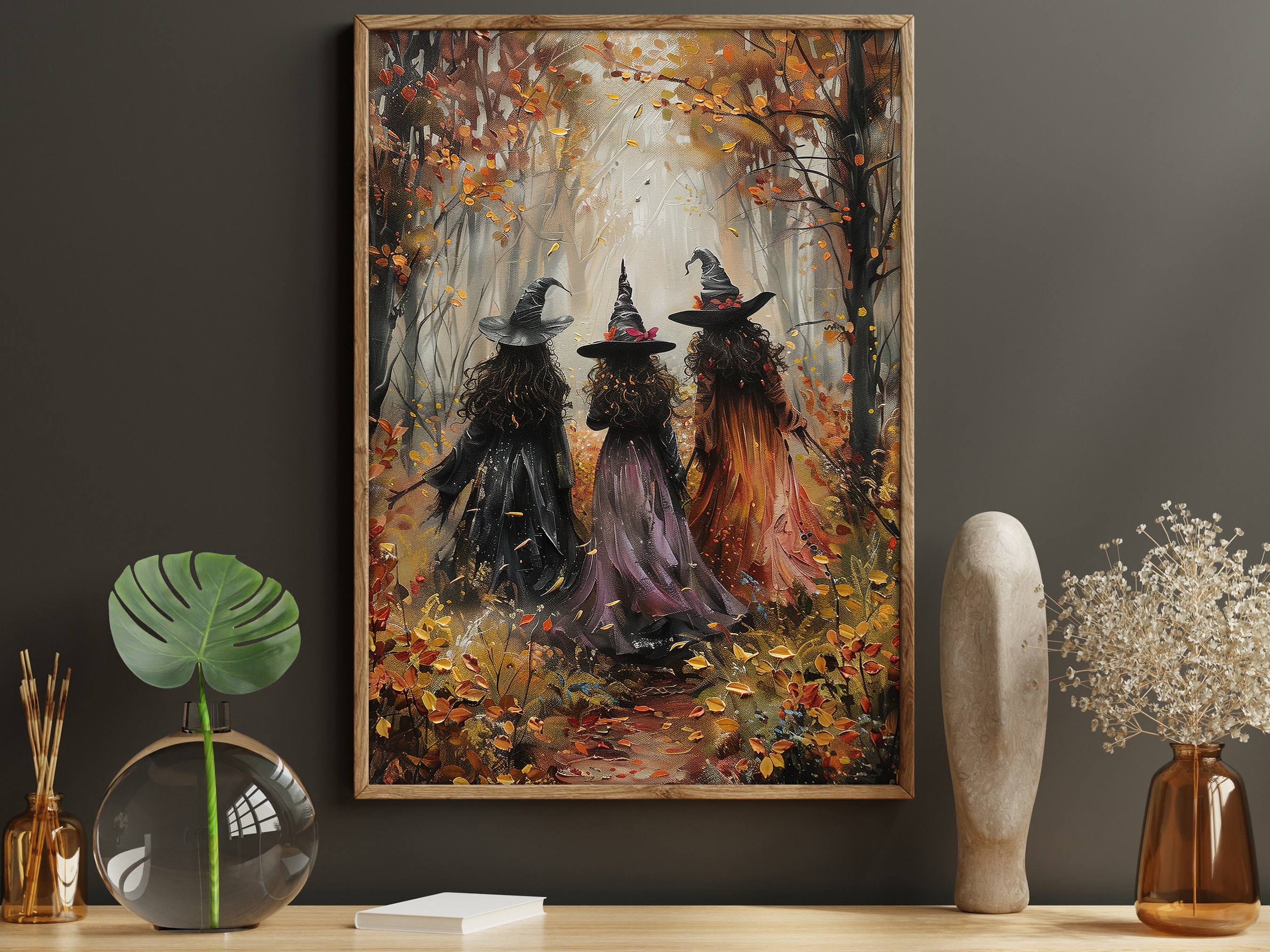 Vintage Three Witches in the Forest Painting, Witch Print, Witchy Canvas Print, Halloween Wall ...